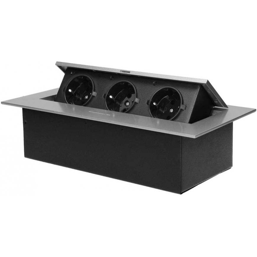 Orno Furniture socket with flat edge, 3x2P+Z (Schuko), silver OR-GM ...