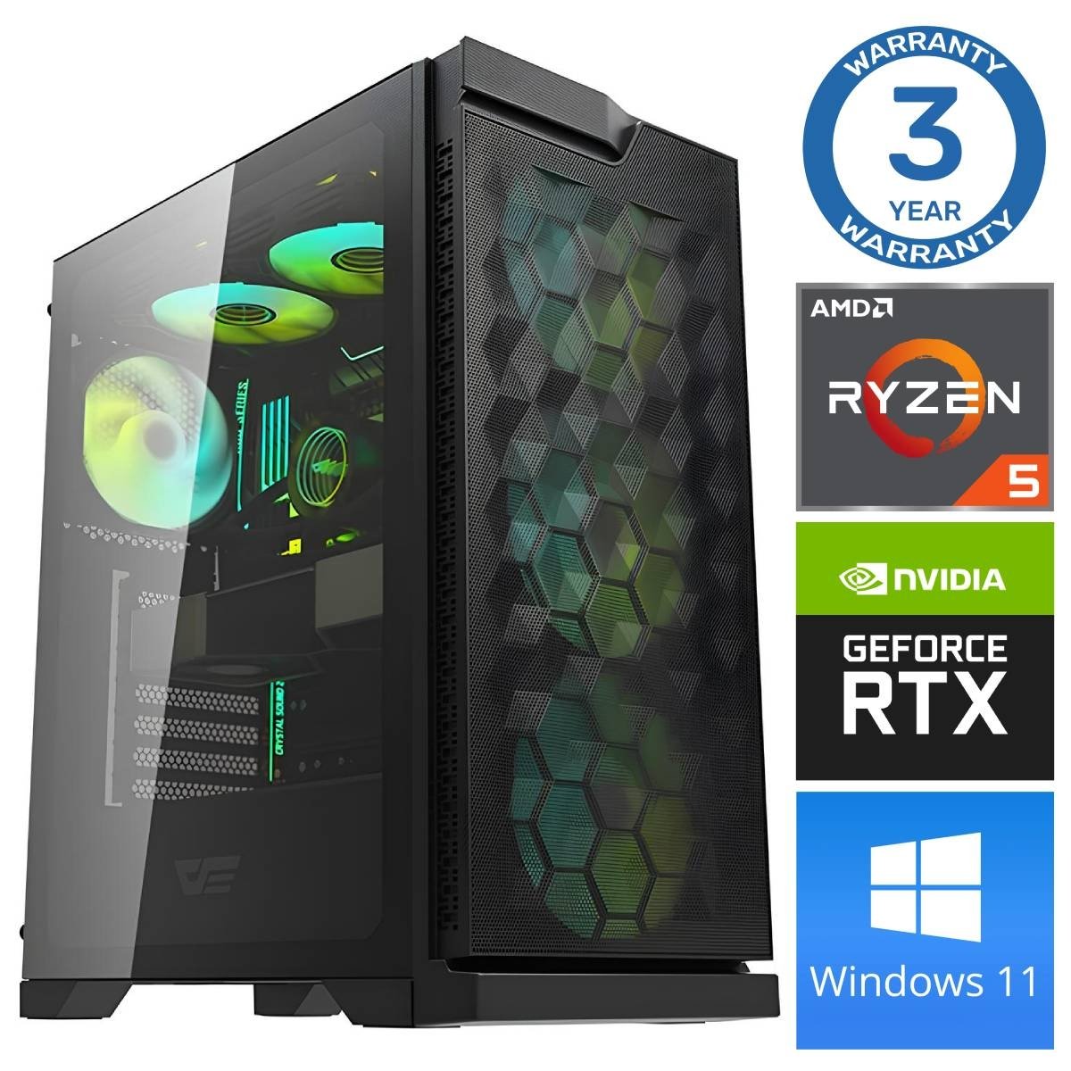 INTOP Ryzen 5 5500 32GB 250SSD M.2 NVME+2TB RTX3060 12GB WIN11Pro ...