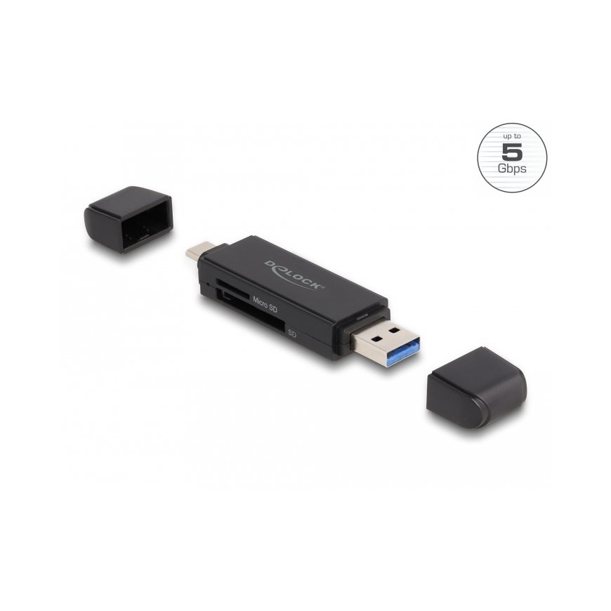 DeLOCK Card Reader SuperSpeed USB 5 Gbps USB Type-C / Type-A for SD and ...
