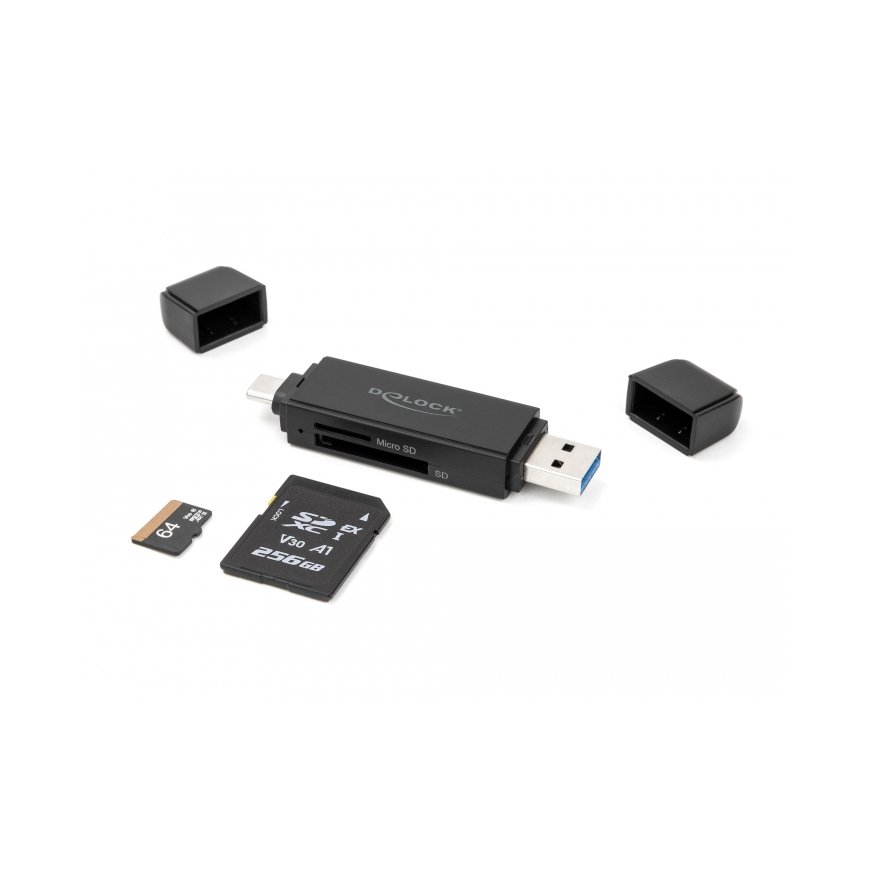 DeLOCK Card Reader SuperSpeed USB 5 Gbps USB Type-C / Type-A for SD and ...