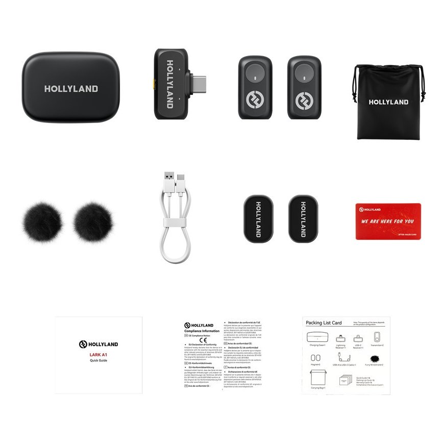 Hollyland LARK A1 Duo koos USB-C RX + laadimiskohvriga mikrofonisüsteem ...