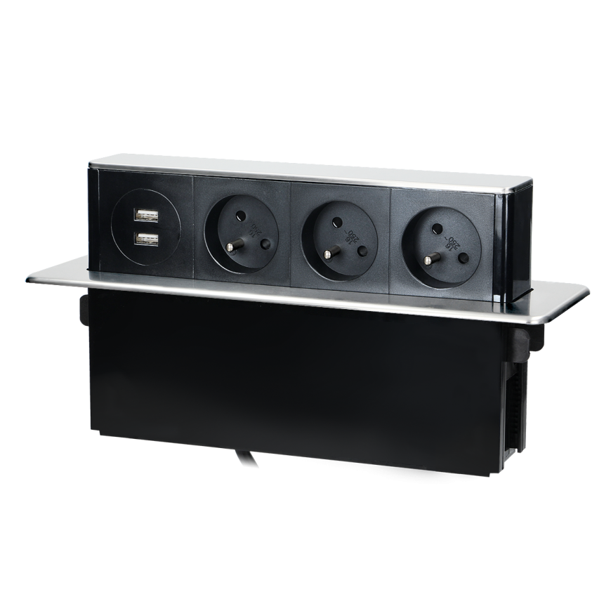 Orno Sliding furniture socket with flat milled edge, USB charger and 2m ...