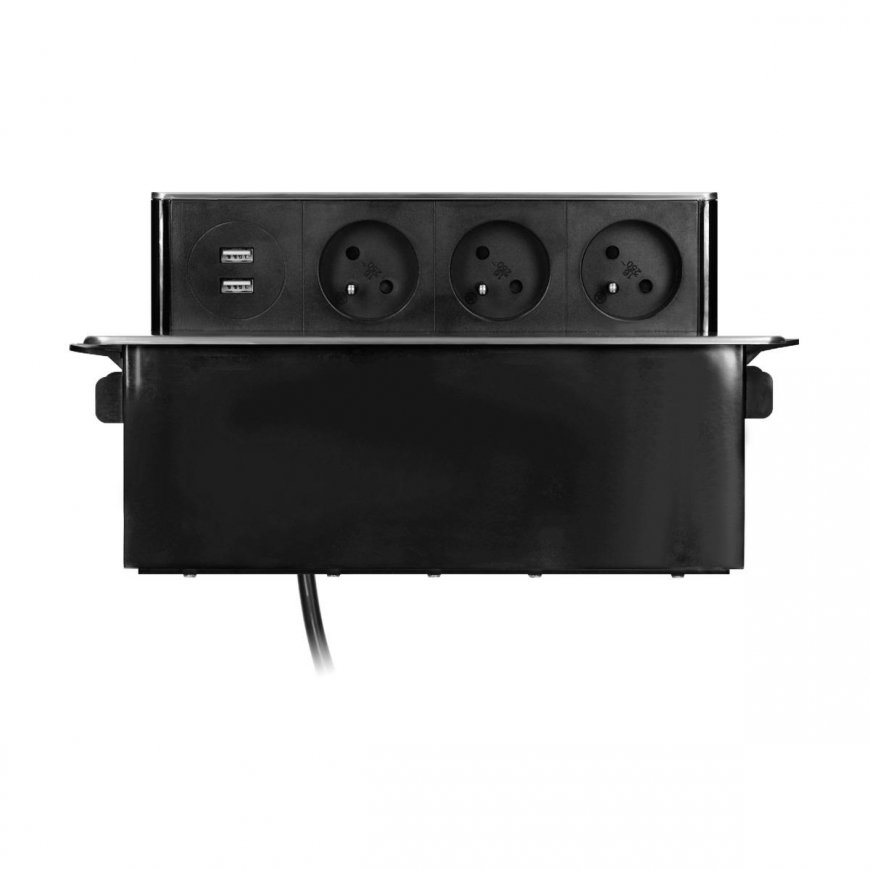 Orno Sliding furniture socket with flat milled edge, USB charger and 2m ...