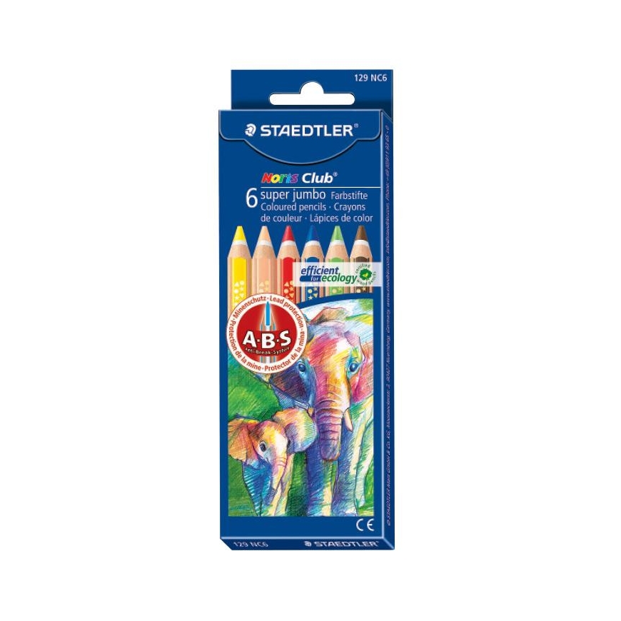 Huge colored pencils STAEDTLER SUPER JUMBO NORIS CLUB 129, 6 colors ...