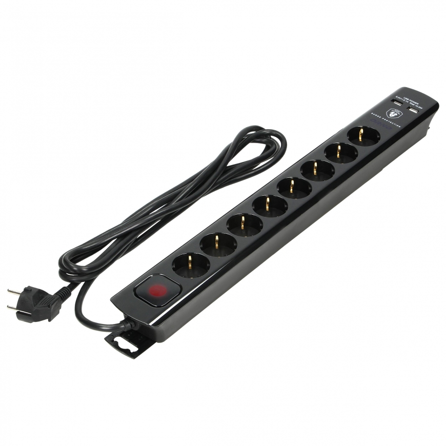 Orno Surge protection strip, 8 sockets 2P+Z (Schuko), cable 3x1.5mm2, 3m, with double circuit ...