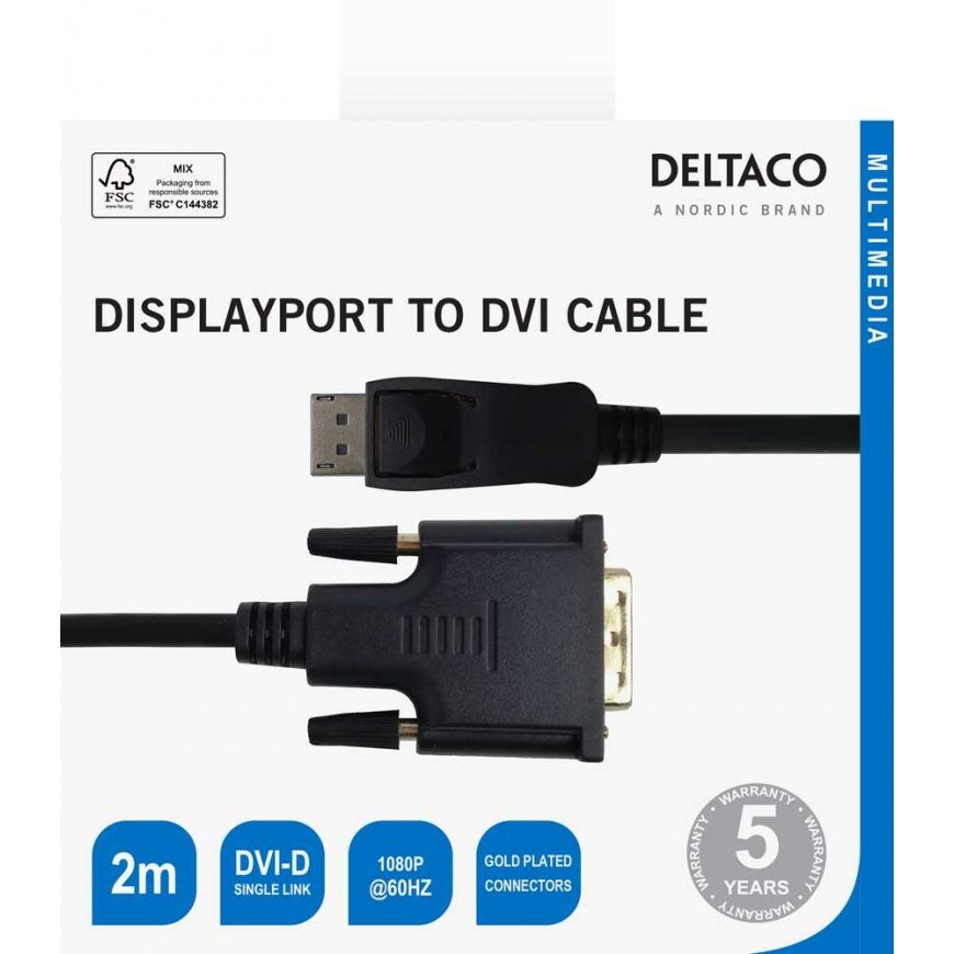 DisplayPort cable DELTACO, DP 2.1, DP40, 2.0m / DP40-1020 DP40-1020 ...