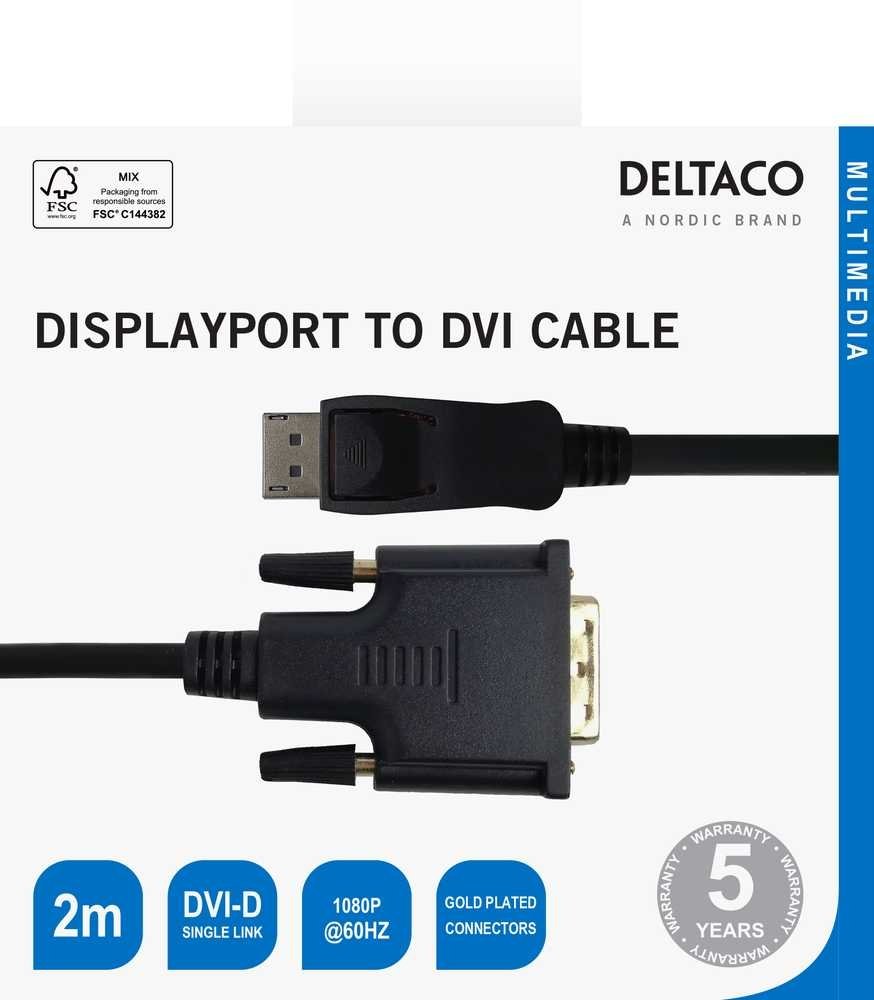 DisplayPort cable DELTACO, DP 2.1, DP40, 2.0m / DP40-1020 DP40-1020 ...